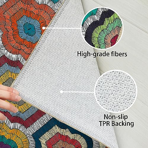 Boho Patchwork Geometric Print Area Rug Ethnic Tribal Bohemian Style Accent Rugs Colorful Non Slip Washable Floor Carpet for Living Room, Bedroom, 5x8 feet