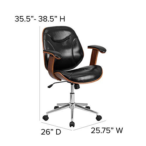 Flash Furniture Tansia Mid-Back Black LeatherSoft Executive Ergonomic Wood Swivel Office Chair with Arms
