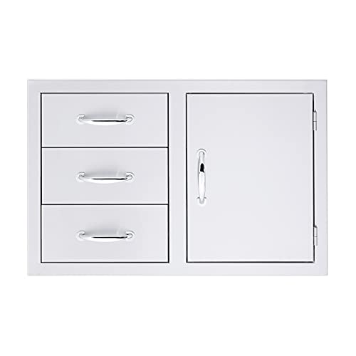 AMS Fireplace Package of Sizzler 32 Built-in Grill (Natural Gas), Pro Double Side Burner Gas),33 3-Drawer & Access Door Combo, 20 Vented Liquid Propane Tank Or Trash Drawer and FREE Cover