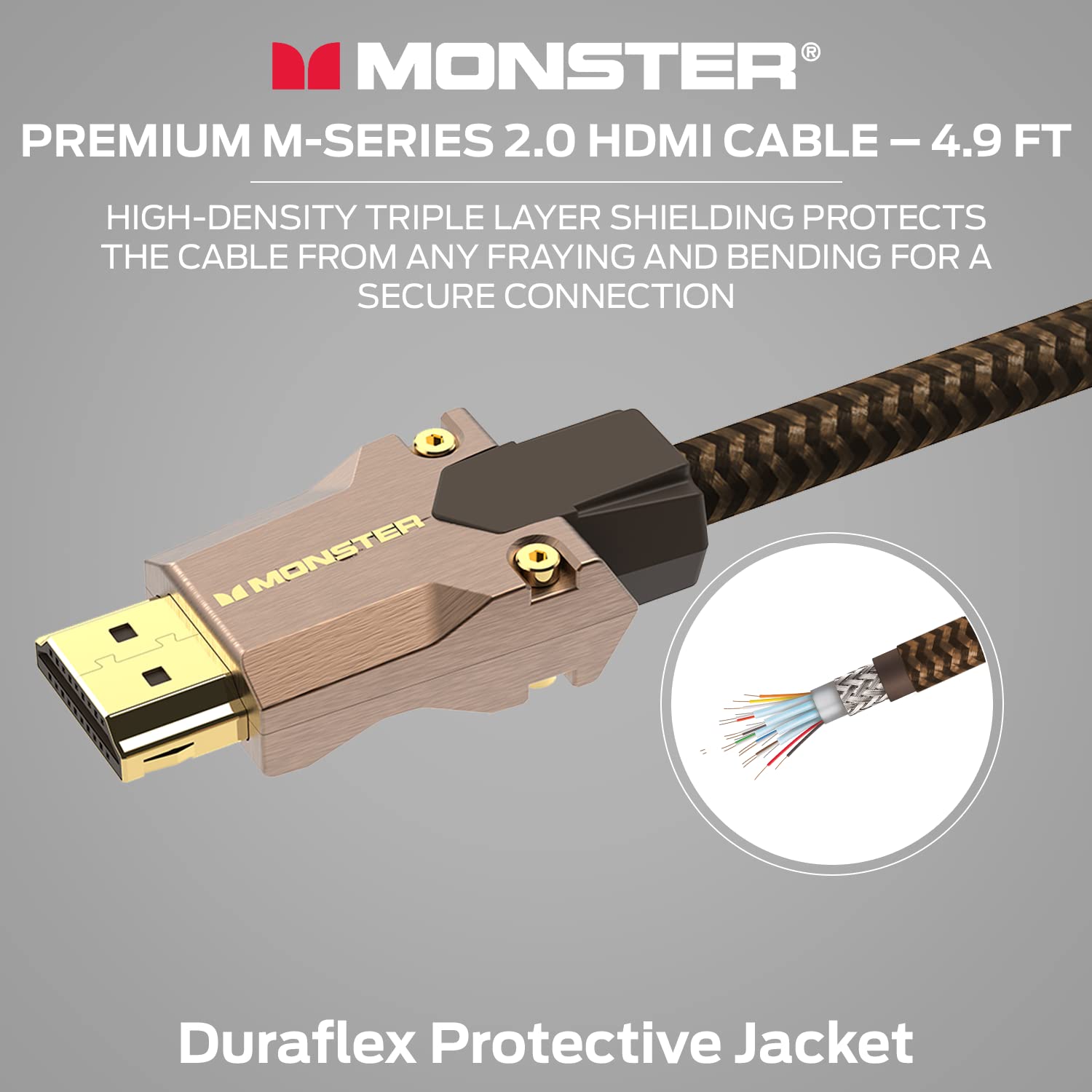 Monster M-Series Certified Premium HDMI Cable 2.0, Features 4K Ultra HD at 60Hz Refresh Rate, Duraflex Jacket, and Triple Layer Shielding, 25 Gbps - 4.9 ft
