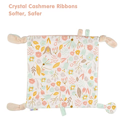 Dr.Rapeti Tag Security Blanket for Baby Infant Toddler Kid 10x10inches Washable Sensory Toy Lovey Appease Blanket (Flower)