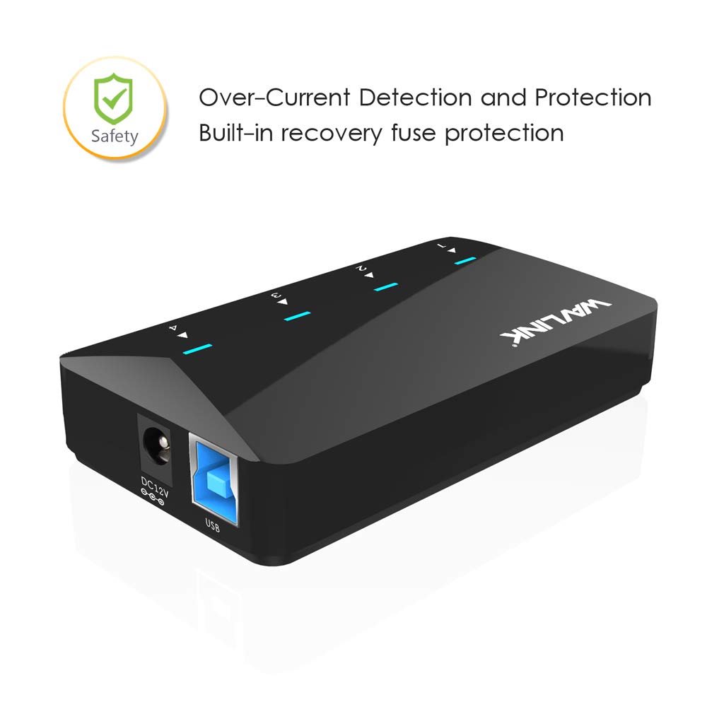 USB Powered Charging Hub,Wavlink USB Hub with 4 USB 3.0 Data Ports and 1 USB Smart Charging Port up to 2.4A,12V/2A Power Adapter, USB Splitter Support for Laptop,PC,Mac,Windows