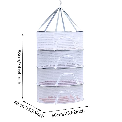 Akloker 4 Layer Mesh Drying Net with Zips Bra Drying Clothes Net Removable Folding Anti-Fly Windproof Hook Fine-Grained Grid for Flowers Buds Plants Organizer Drying for Fish/Vegetables/Fruit/Herbs