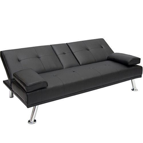 Entertainment Convertible Futon Sofa Bed with Cup Holder Couch Recliner Lounger Sleeper Home Living Room Bedroom Apartment Studio Modern Space Saving Furniture Décor Multifunctional Versatile