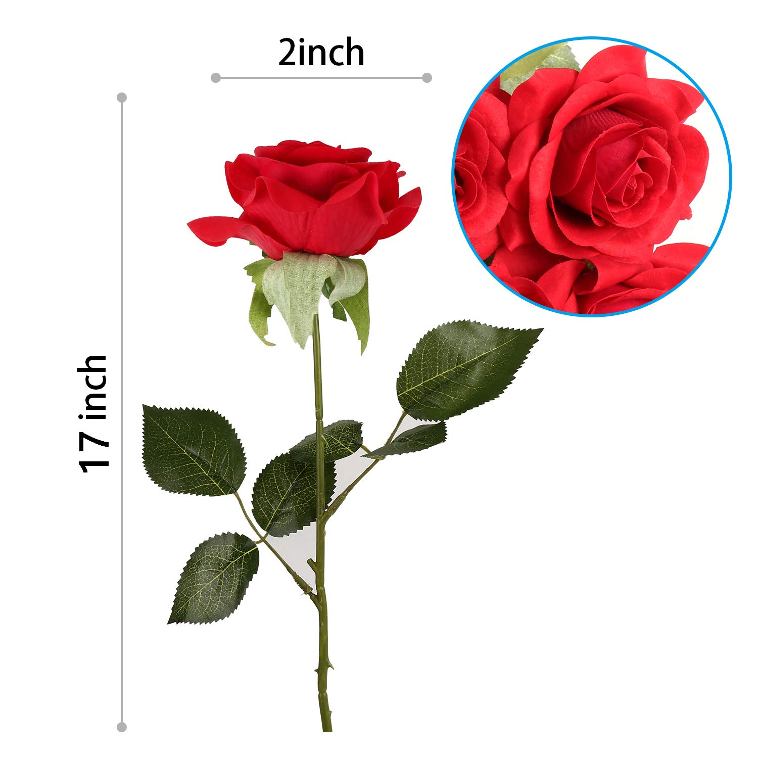 Artificial Roses Fake Silk Flowers Real Touch Long Stem for Wedding Party Home Office Outdoor Craft Decoration, Pack of 10 (Red)