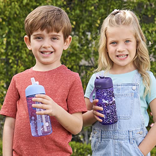 Bentgo® Kids Water Bottle 2-Pack - New & Improved 2023 Set With 2-Pack of Water Bottle Replacement Straws (Unicorn/Lavender Galaxy)