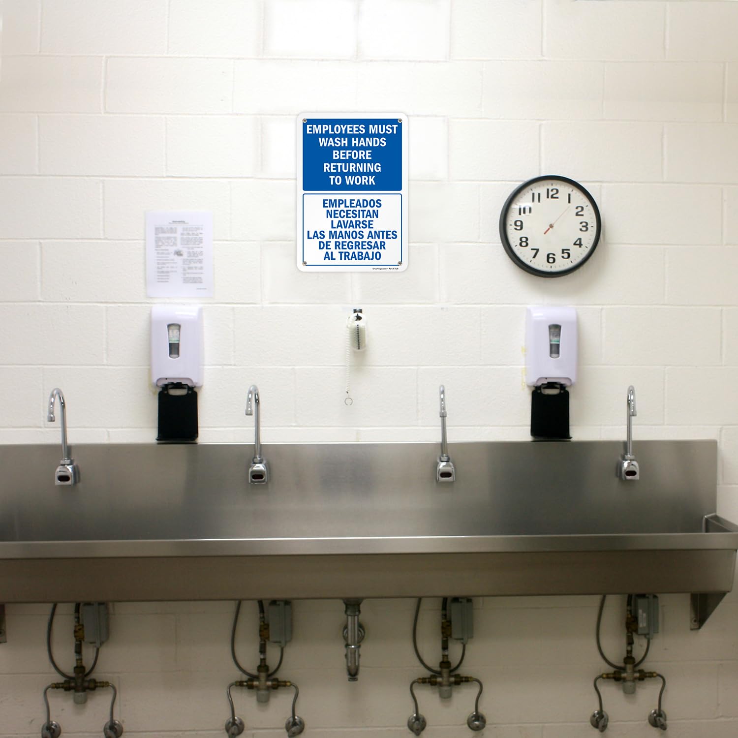 SmartSign 10 x 7 inch “Employees Must Wash Hands Before Returning To Work” Office Bathroom Bilingual Sign, 55 mil HDPE Plastic, Blue and White, Made in USA