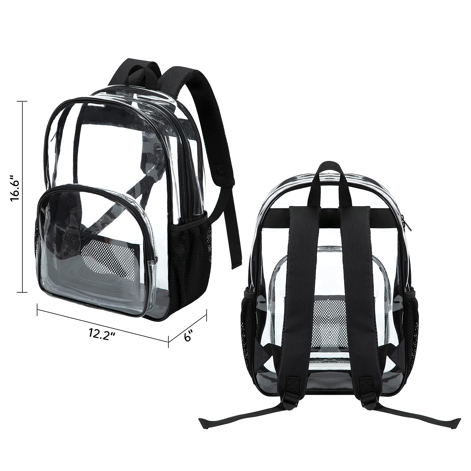 BORMELUN 2Pack Clear Bookbags See Through Backpack Heavy-duty Transparent Plastic Daypack Waterproof for Boys and Girls Concert Stadium approved 16.6x12.2x6 inches