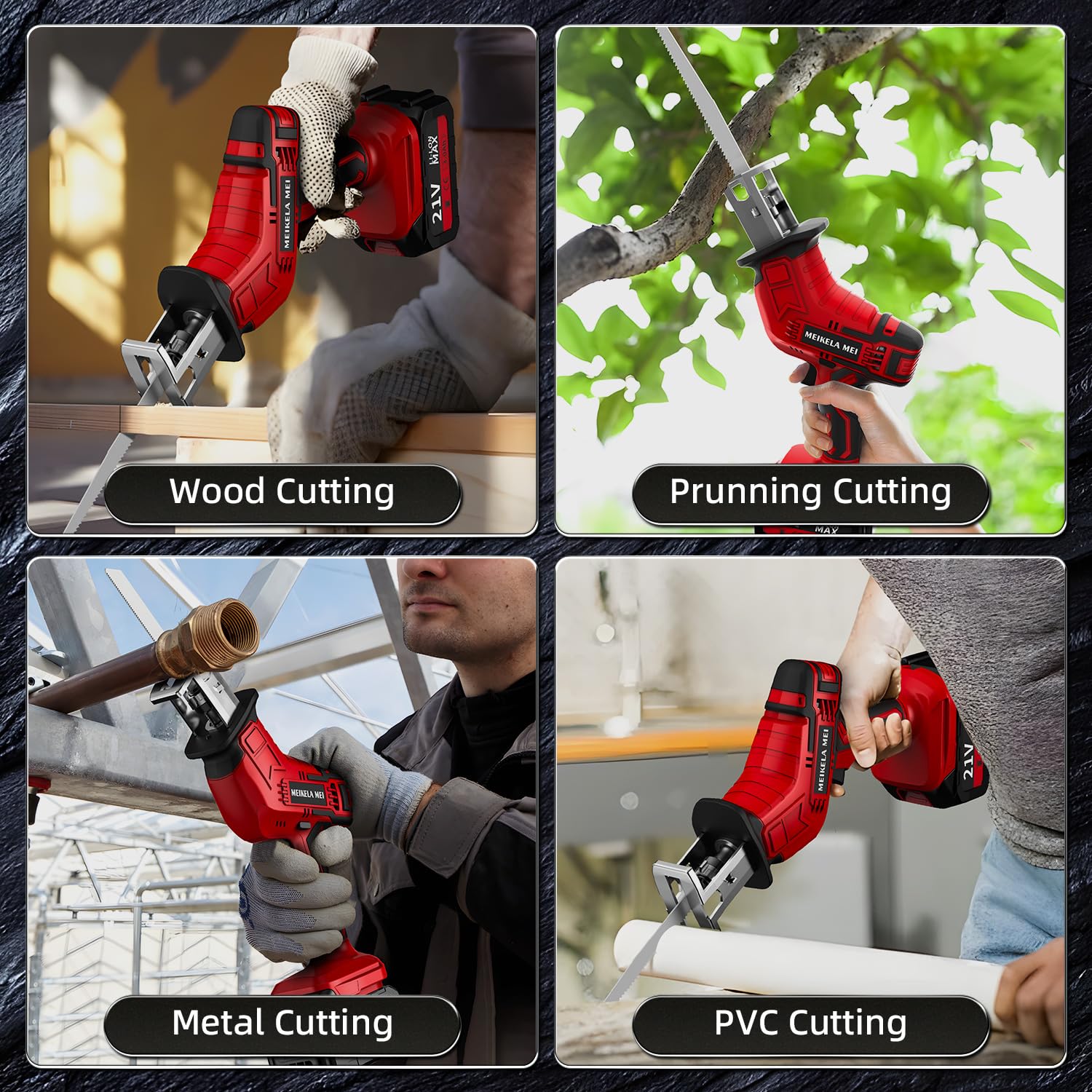 Sawzall Cordless With Battery, Reciprocating Saw With 9 Saw Blades For Wood & Metal, Trees, Pvc Cutting, And Fast Charger/Efficient Cutting 45 Min