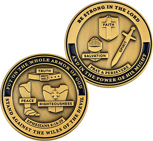 Armor of God Coin with All Armor Pieces. Challenge Coin, for Men, Women, Youth. Be Strong in The Lord and in The Power of His Might. Logos Christian Coin.