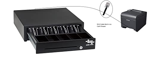 EOM-POS Cash Register Money Drawer. Compatible with Square [Receipt Printer Required]. Includes Built in Cable to Connect to Receipt Printer. (Printer Driven)
