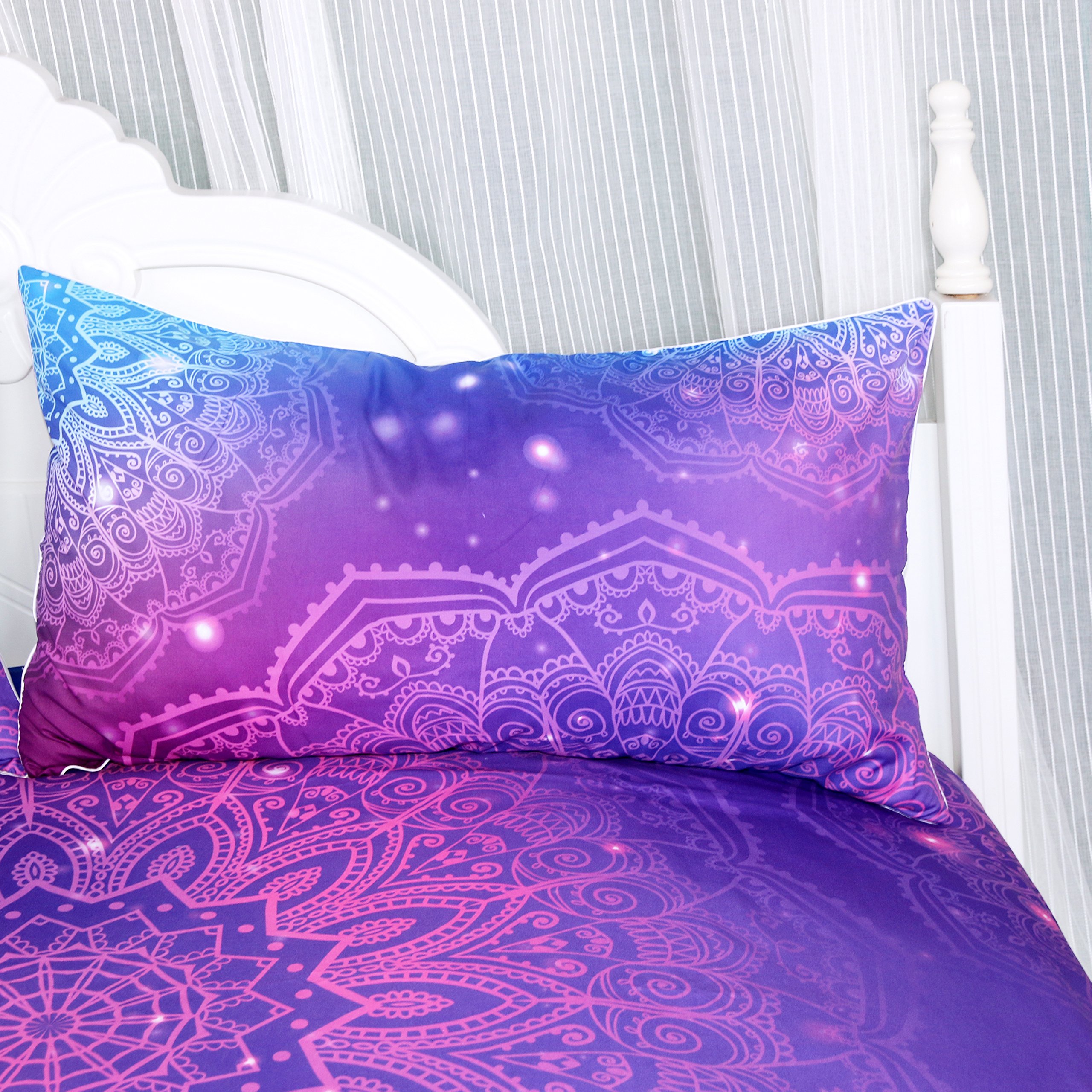 ARIGHTEX Iridescent Pink Purple Blue Mandala Duvet Cover 3 Pcs Boho Bedding Set Girly Duvet Cover (Twin)