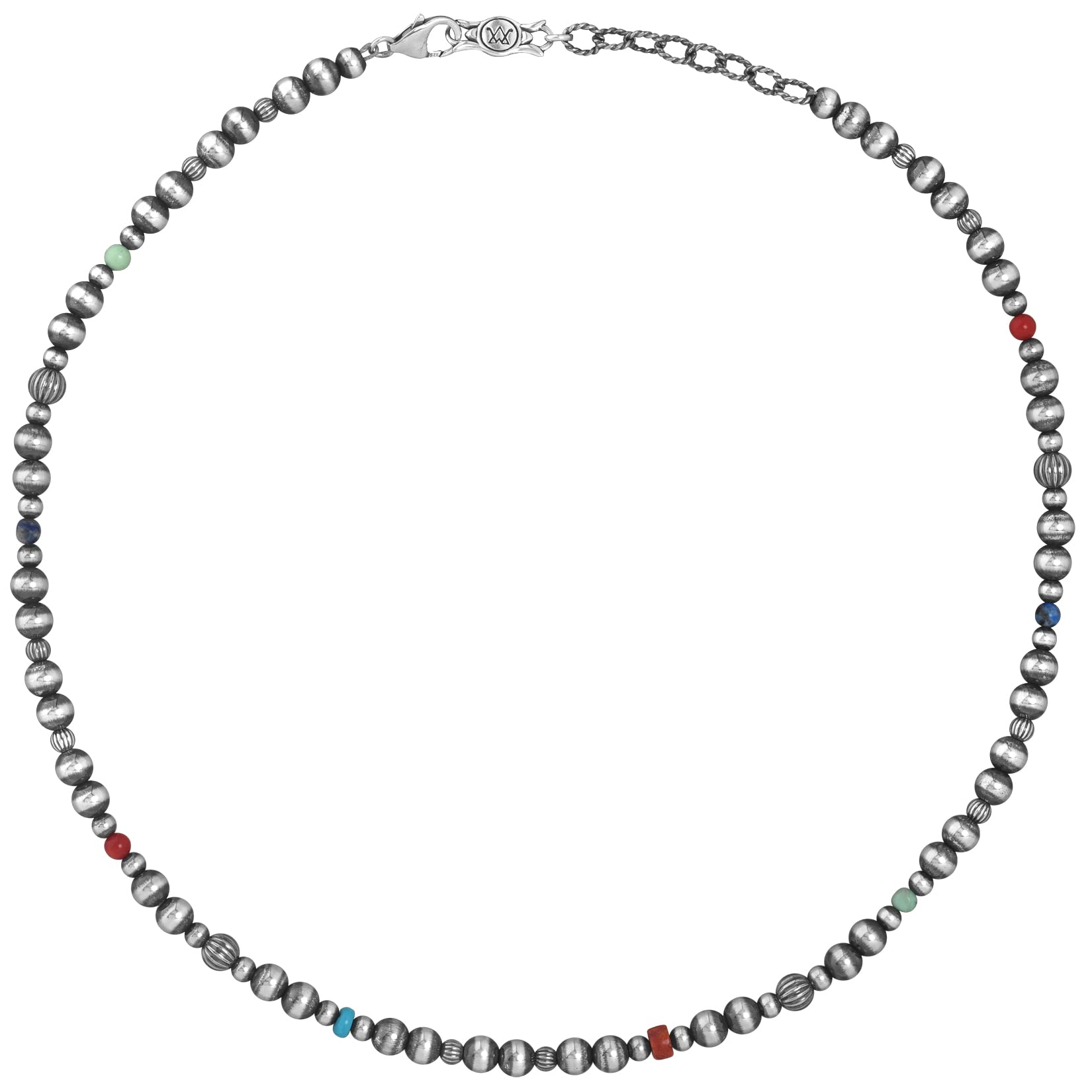 American West Sterling Silver Women's Necklace Multi Gemstone Beaded 18 to 20 Inch