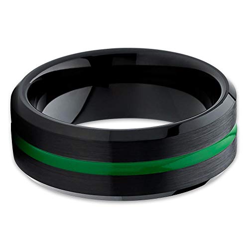 8mm - Green Tungsten Wedding Ring - Black Band - Green Tungsten Band (tungsten, 10)