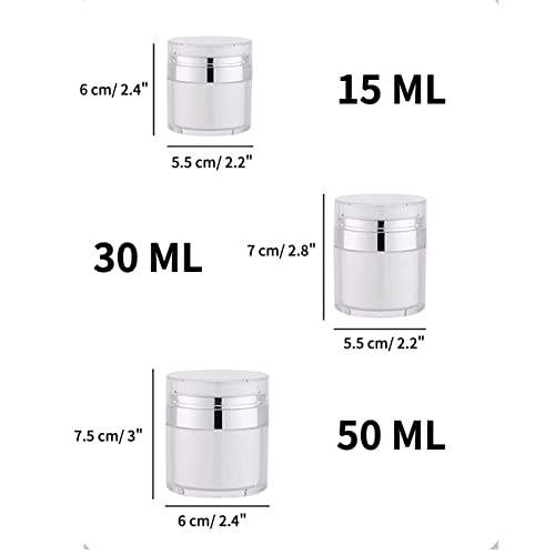 Airless Pump Bottles,Cream Jar Vacuum Bottle,Empty Makeup Travel Jars Push Down Pump Dispenser, Vacuum Refillable Cosmetic Containers with Lids for Moisturizer, Lotions and Creams (30+50ml)