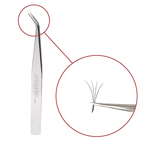 JOVISA R-6Ds Tweezer Made In Japan Eyelash Extension Tweezers for Mega Volume And 3D 6D Mink Eyelash, SUS 304 Stainless Steel Straight Angled Tip False Eyelash Extension Supplies