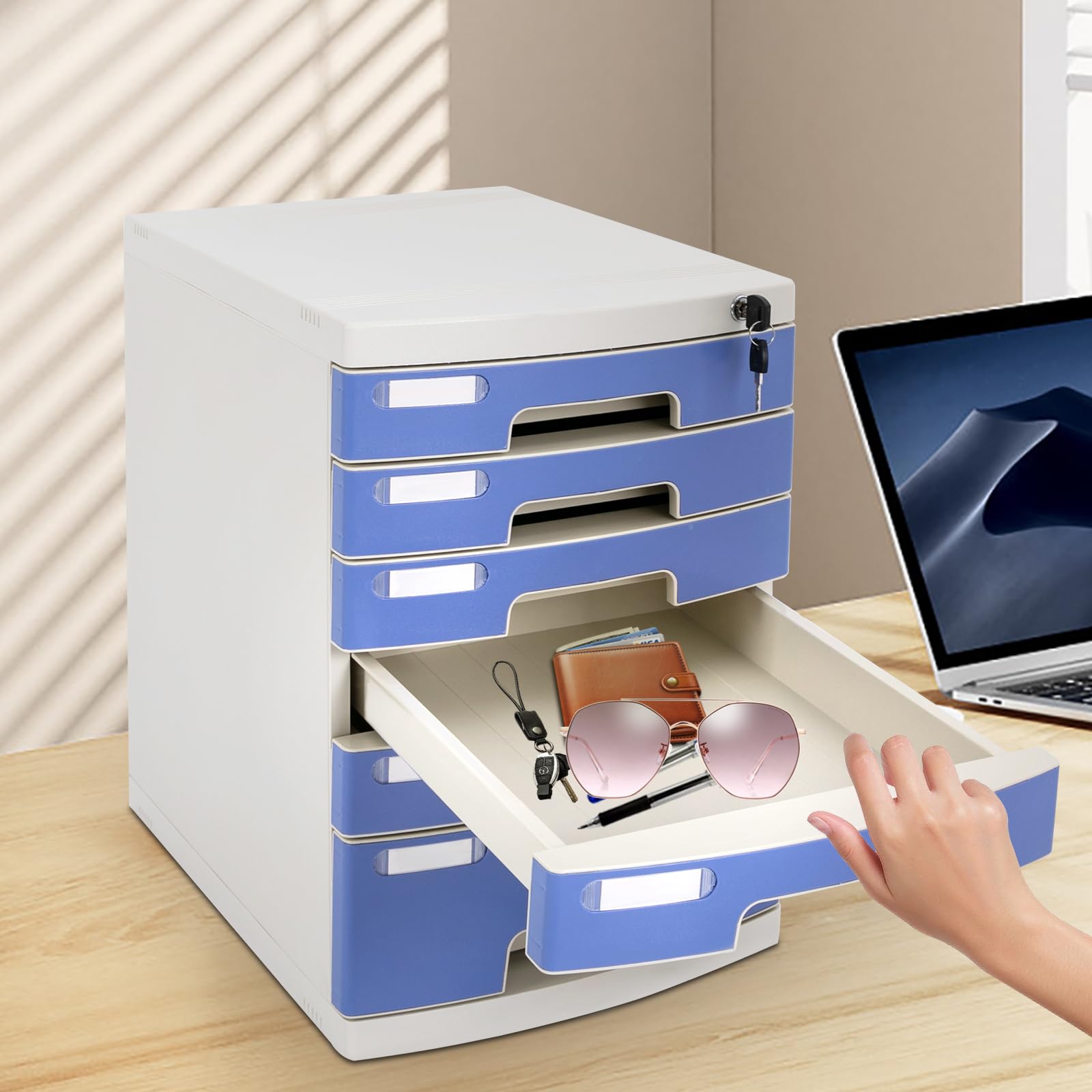 6 Drawer Plastic Storage Bins Lockable Desk File Organizer Modern 6-Tier Storage Box Drawers Organizer with Drawers for Home Bedroom Office, Blue