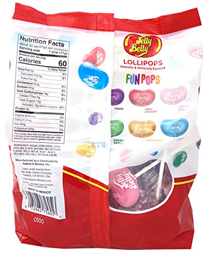 Adams & Brooks Jelly Belly Lollipops 42 Count –Jelly Belly Candy, Classic Jelly Belly Flavors, Individually Wrapped Lollipops, Kosher Candy