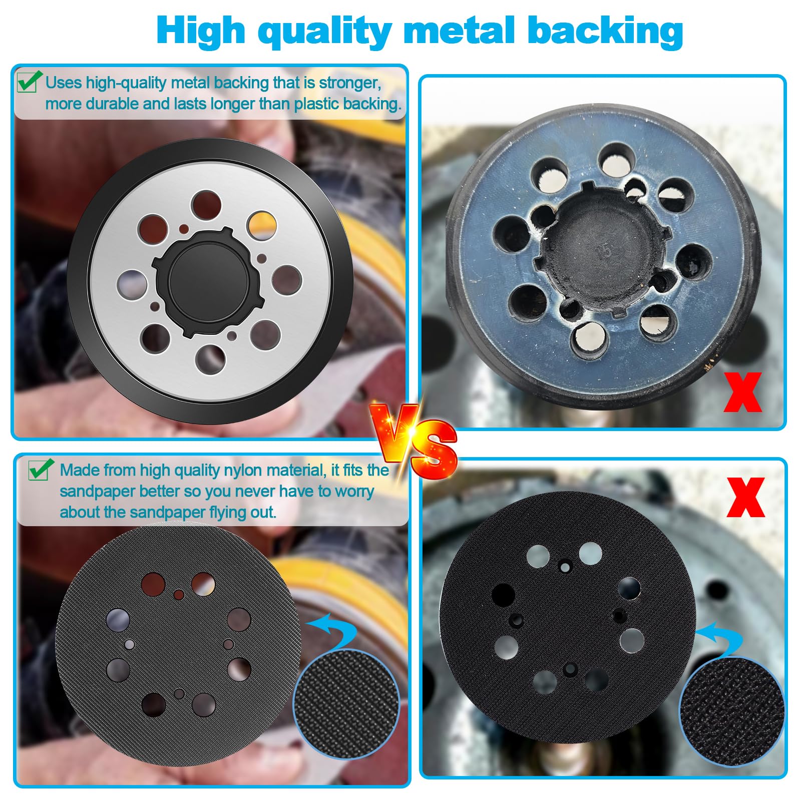 4pcs ATQYZLM Premium Metal Backed Orbital Sander Replacement Pad for DeWalt DWE6421 6421K DWE6423 6423K DCW210B,Upgrade 5 inch 8 Hole Hook Sander Pad for DeWalt DWE64233 N329079 and Easy to Install