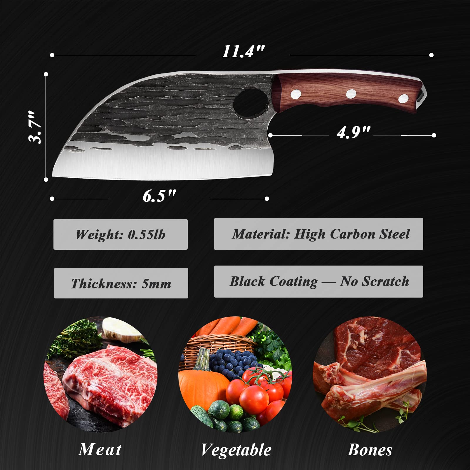 ROCOCO 3PCS Butcher Cleaver Knife Set for Meat Cutting Serbian Chef Knife Viking Boning Cleaver with Sheaths for Kitchen Outdoor BBQ Camping Birthday Father Mother Christmas Gift Idea Men