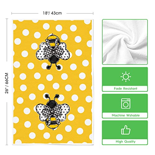 Artoid Mode Bee Happy Summer Kitchen Towels Dish Towels, 18x26 Inch Polka Dot Holiday Decoration Hand Towels Set of 2