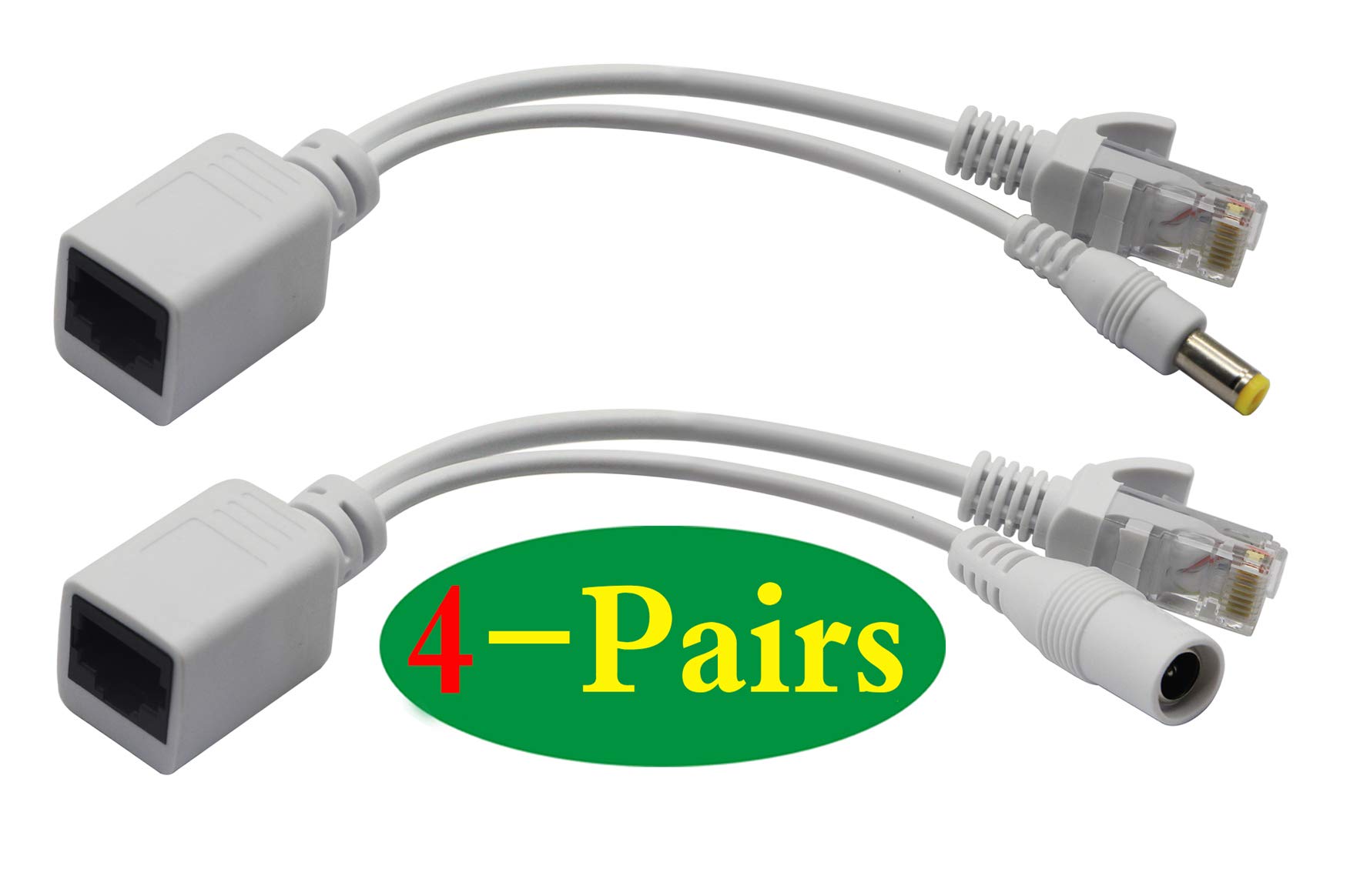 zdyCGTime Passive PoE Injector and PoE Splitter Kit with RJ45 Ethernet and Power via DC 5.5x2.1 mm F/M Adaptor Connector(White 4 Pairs