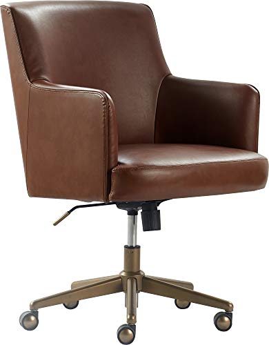 Tommy Hilfiger Belmont Home Office Chair Adjustable Height and 360 Swivel for Computer Desk, Stainless Steel Base with Smooth Rolling Casters, Bonded Leather Upholstery, Cognac Brown