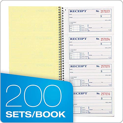 Adams Money and Rent Receipt Book, 2-Part Carbonless, 5-1/4" x 11", Spiral Bound, 200 Sets per Book, 4 Receipts per Page, Sold as 5 Pack, 1000 Sets Total (SC1152)