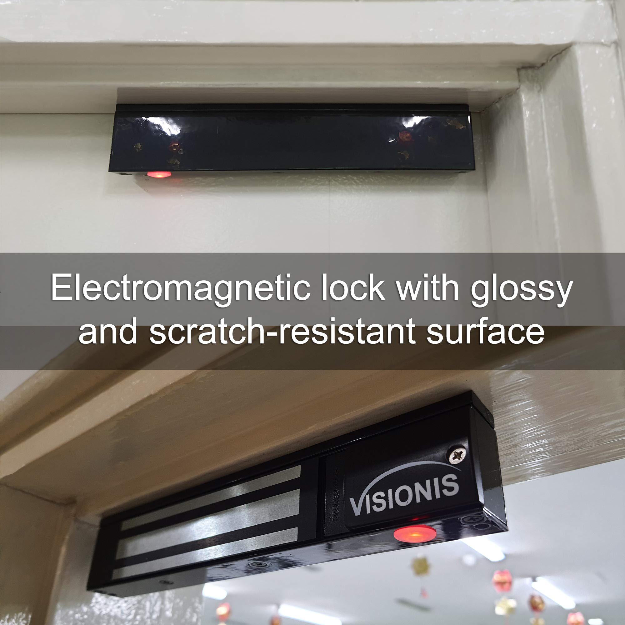 Visionis FPC-5191-BL Black 300lbs Indoor Electromagnetic Lock with 300 lbs L and Z Bracket for Inswinging Door