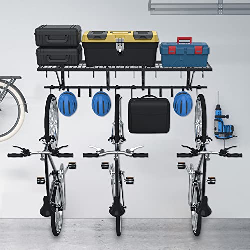 tonchean Garage Shelving Wall Mounted 2 Pack with Bike Hooks Garage Wall Shelves 14βx32β Garage Floating Shelves Garage Storage Shelves Heavy Duty Wall Mount, 500lb Weight Capacity