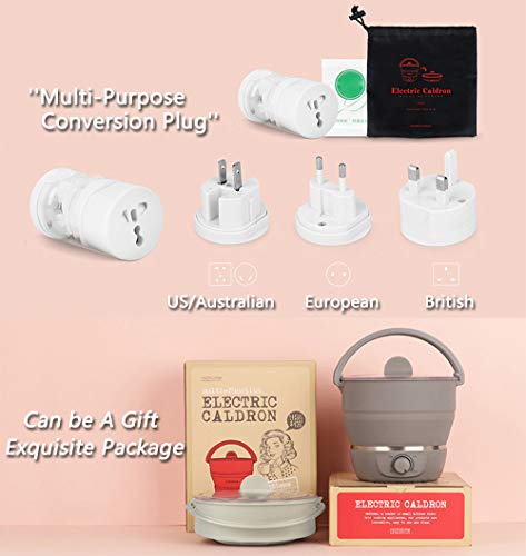 Drizzle Foldable Electrical Cooker Travel Pot - Dual Voltage 100V-240V Hot Pot Cooking - Food Grade Silicone Cookerware Boiling Water Steamer - Camping Office Hotel Noodle Porridge Soup