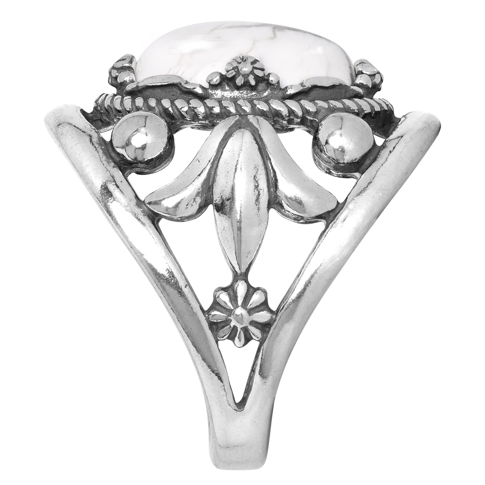 American West Sterling Silver Women's Ring White Howlite Gemstone Tufa-Inspired Design Size 8