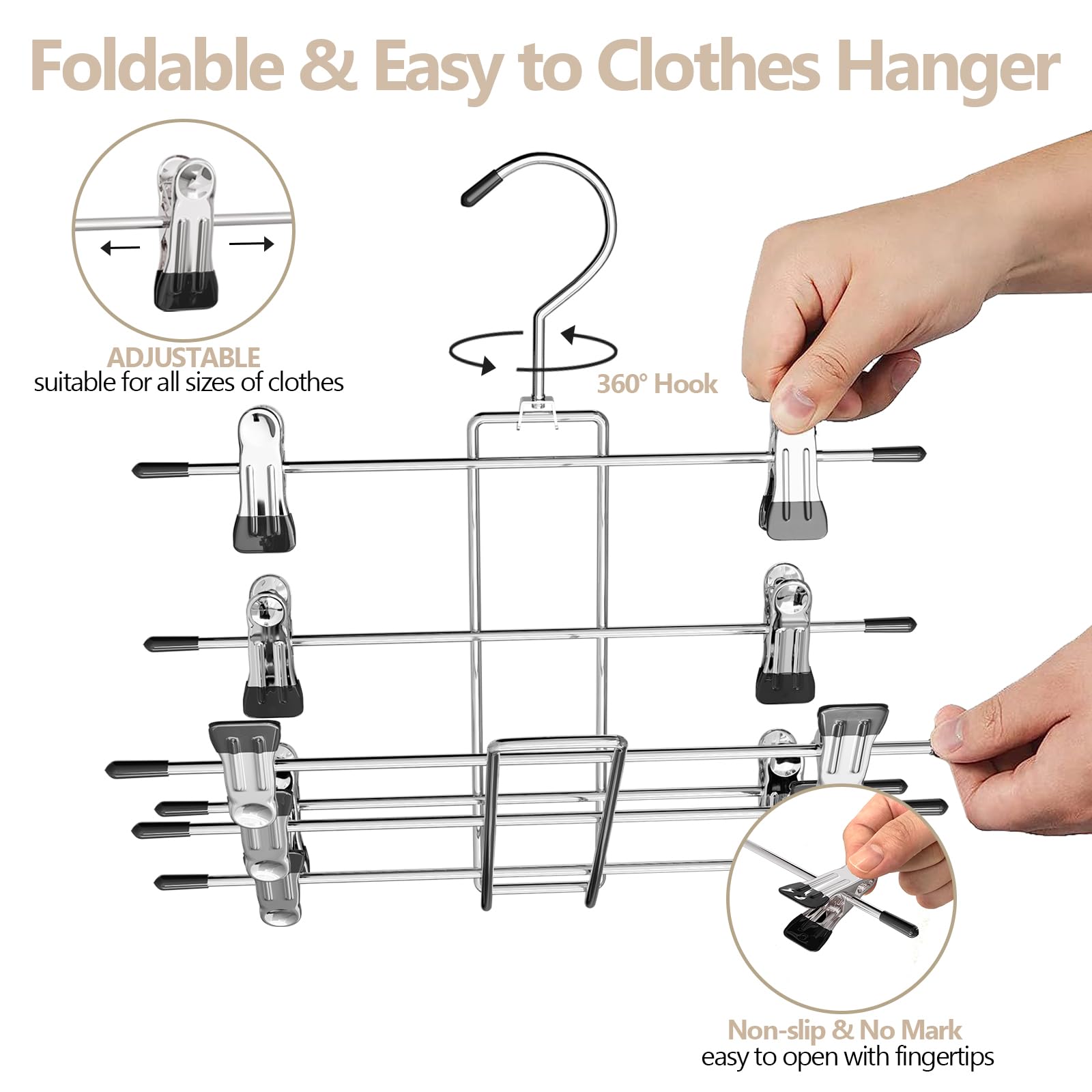 Hangers,Pants & Skirt Hangers Space Saving Hanging Closet Organizer and Storage,Clothes Hangers with 360° Swivel Hook,Upgrade Skirt Hangers with Clips-2Pack Closet Storage-Pant Hangers