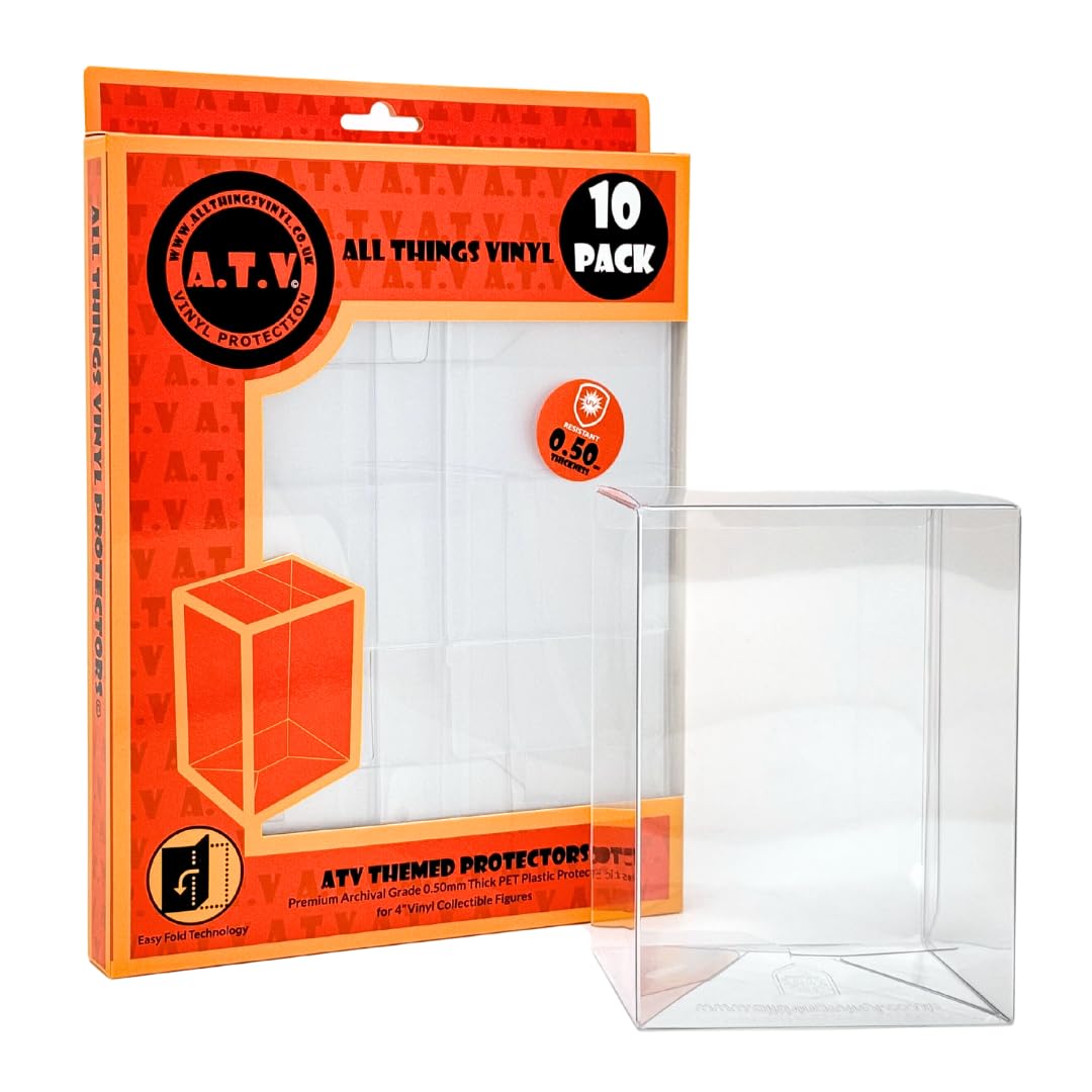 ATV Store, All Things Vinyl Premium UV 4" Protectors Vinyl Display Box Case Thickness 0.50mm GROOVED Edge Pack of 10