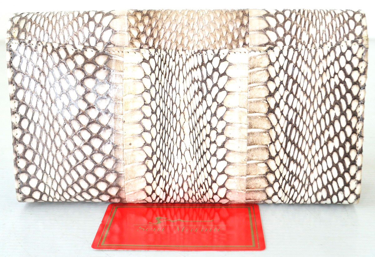 Authentic Snake Skin Women's Long Bifold Cobra Snake W/Head Purse Wallet