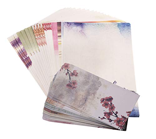 Penta Angel 32 Pcs Vintage Stationery Paper Romantic Love Letter Writing Paper Old Style Poetry Note Card Blank with 16 Cute Retro Envelopes, Stationery Paper and Envelops Set (8 styles)