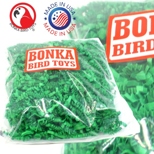 Bonka Bird Toys Colored Crinkle Shred Paper Chew Forage Nesting Treat Natural Multi-Use Craft Part Projects Cockatiels Parakeets Conures Amazons and Other Similar Birds (Green)