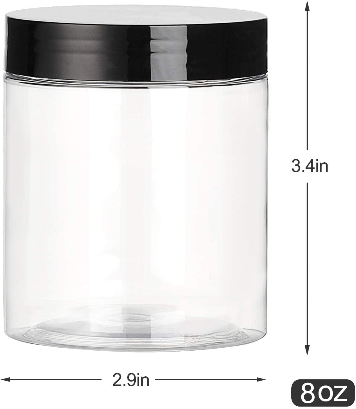 8OZ 32PCS Plastic Jars with Lids Empty Slime Cosmetics Containers Clear Gift Round PET Cream Jars with Black Lids Pen Labels for Kitchen Storage Spices Dry Food Body Butter Slime Making