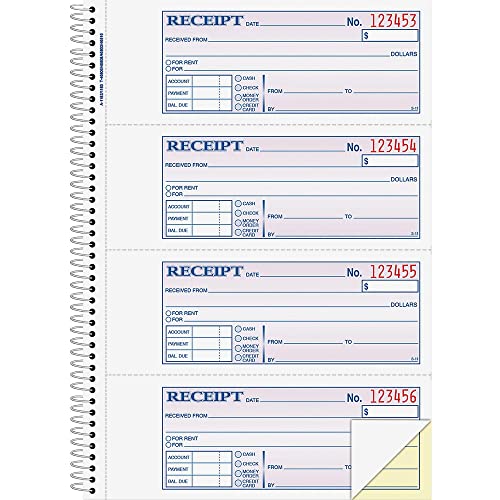 Adams(R) Carbonless 2-Part Spiral Money/Rent Receipt Book, 7 5/8in. x 11in., Book of 200 Sets, SC1182