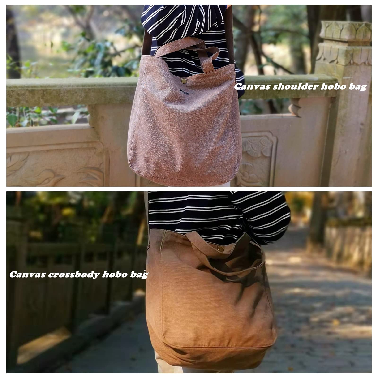 Canvas Tote Bag Casual Medium Crossbody bags for Women Hobo Shoulder Bag for Daily School Work Travel (Brown)