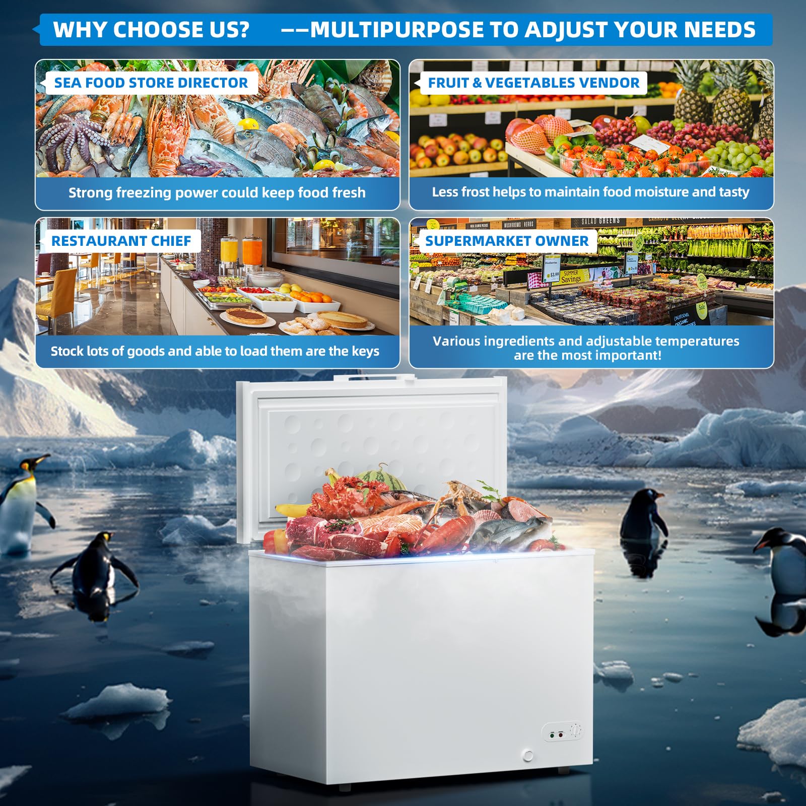 Aplancee 16 Cu.Ft. Chest Freezer 2 Removable Baskets Freezer Top Door 7 Temperature Control from -13℉-14℉ Energy Saving Home Restaurant Kitchen Office White