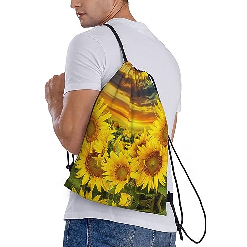 Adasomu Sunflower Field Portable Drawstring Bags For Women/Men, Lightweight Drawstring Backpack For Gym Yoga Shopping Trip