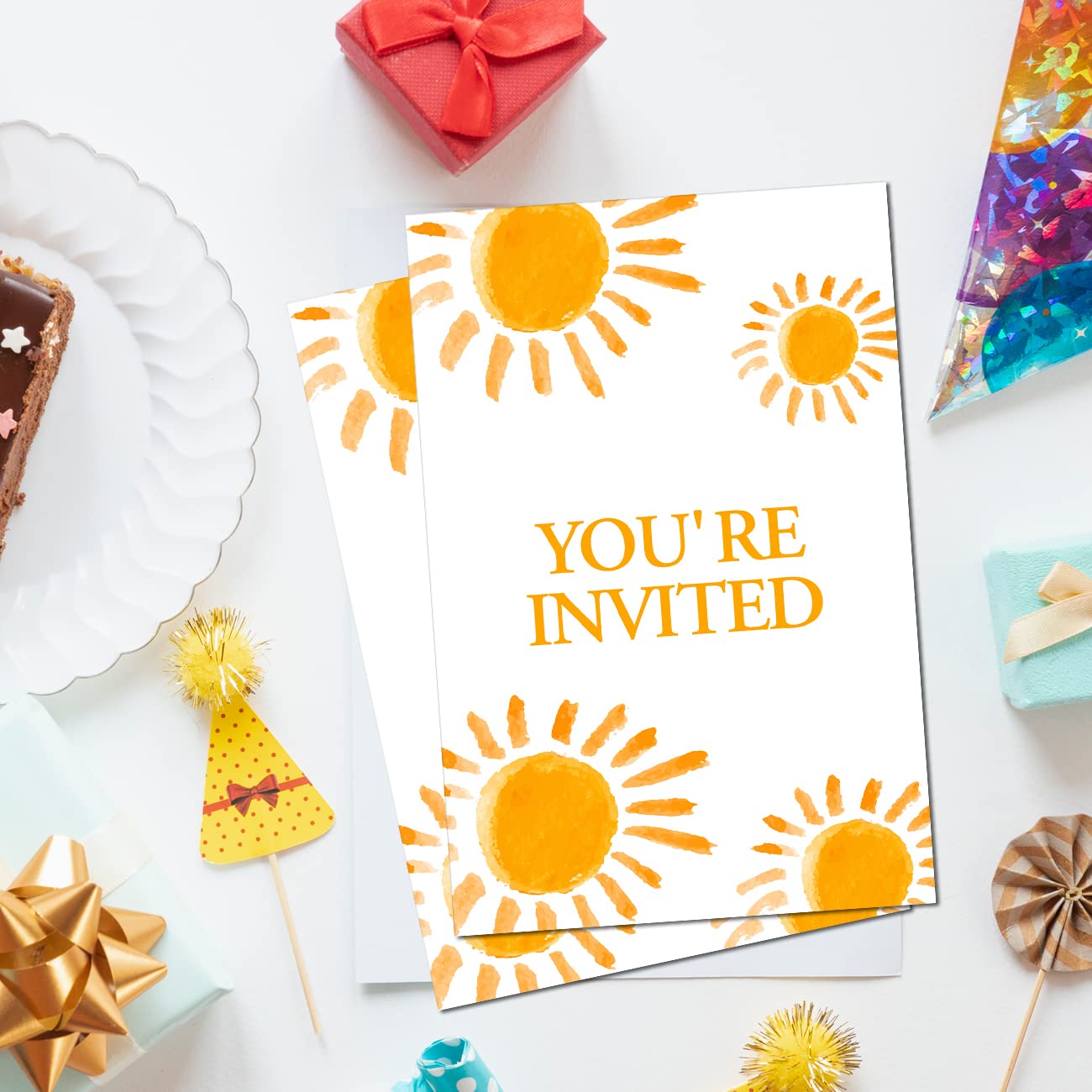 Cute Sunshine First Trip Around the Sun 1st Birthday Party Invitations with Envelopes Set of 20 Boho Sun 1 Year Old First Birthday Party Invites