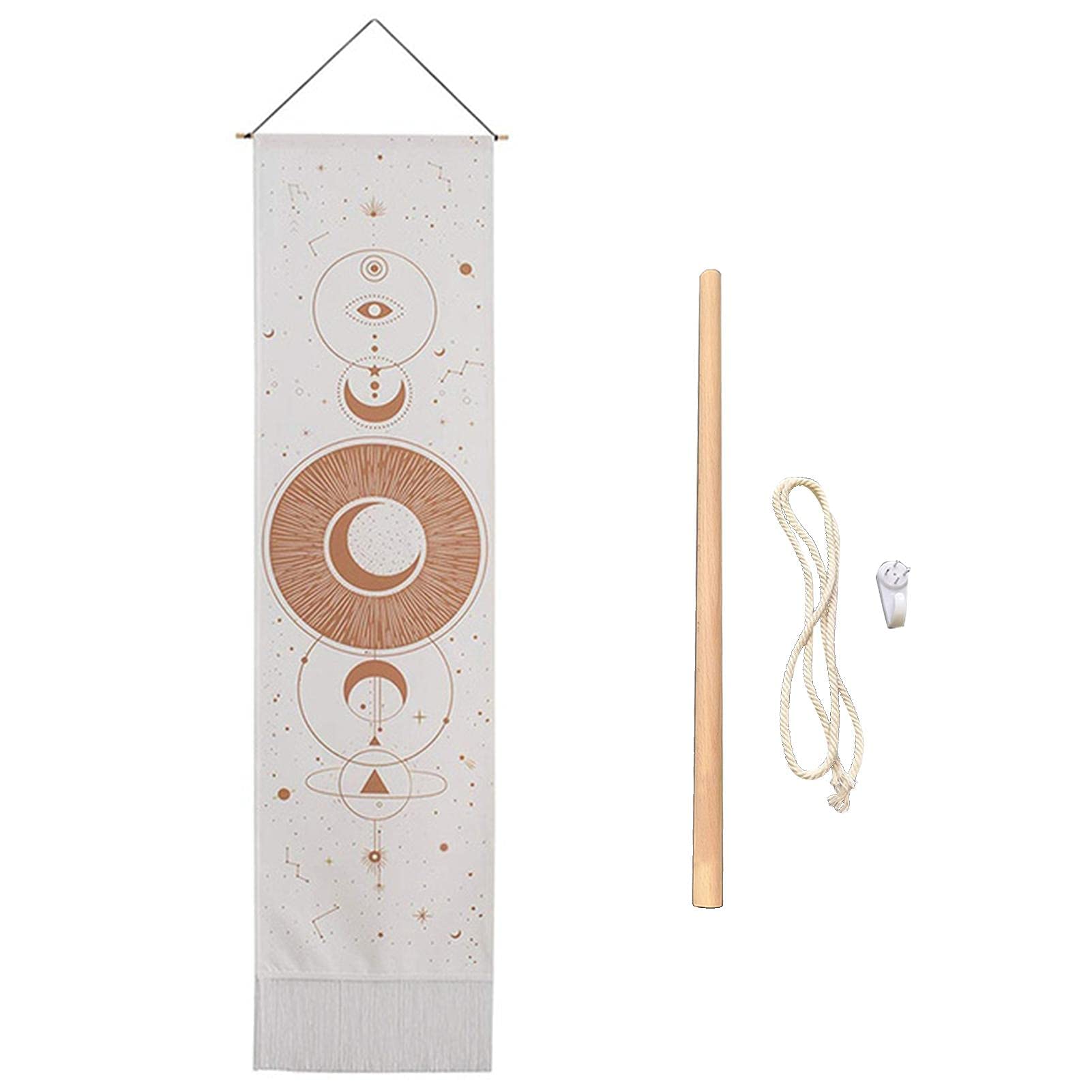 CALIDAKA Moon Phase Tapestry,Moon Stars Tapestry,Starry Sky Tapestry,Moonlit Garden Tapestry,Linen,Modern Home Decor(White)