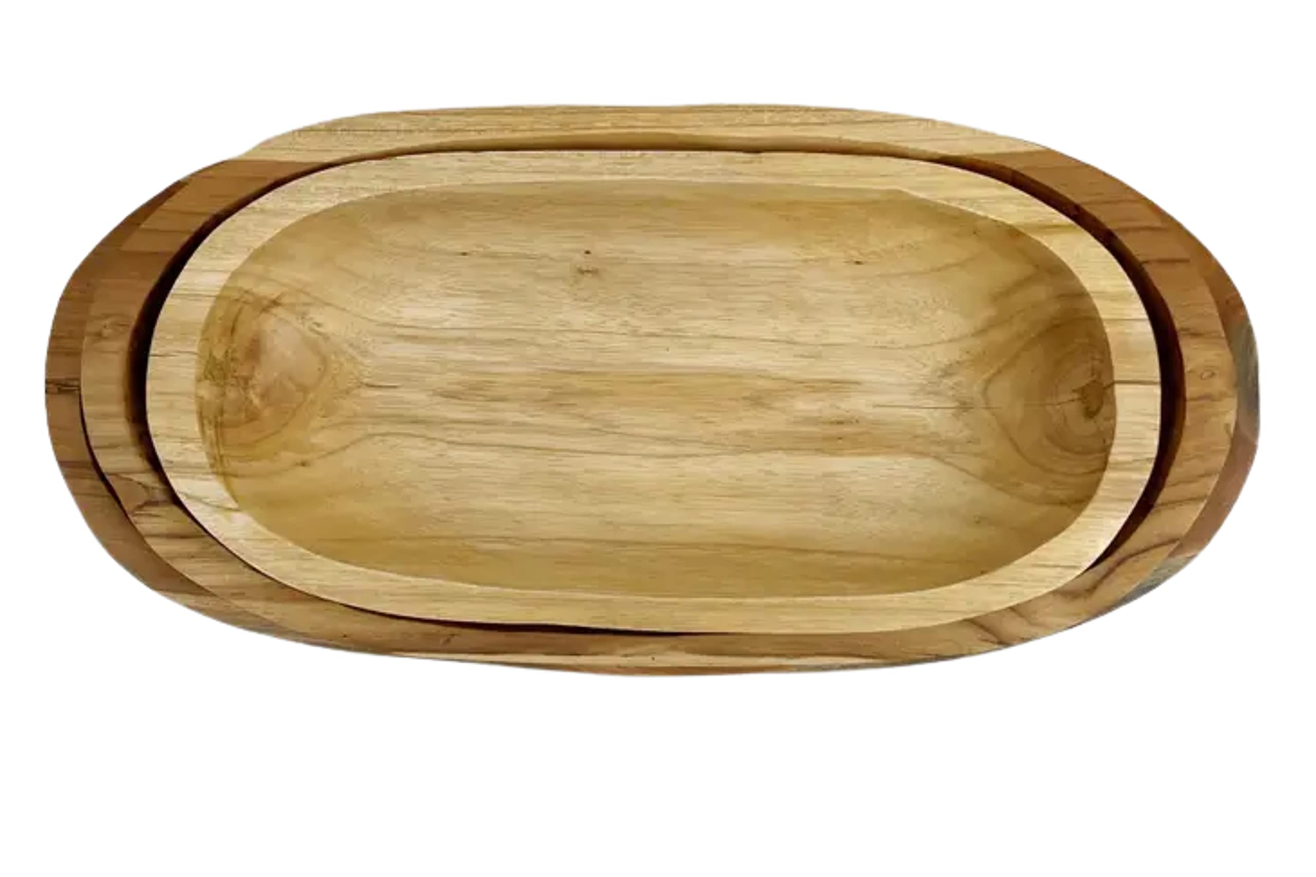 ANDALUCA Teak Wood Decorative Oval Wood Dough Bowls (Set)