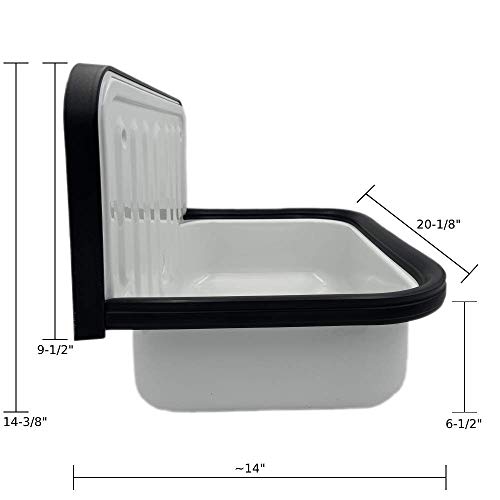 Alape Bucket Sink and Drain Bundle, Small Service Utility Sink with Overflow Assembly, Bottle Trap Drain, Glazed White Steel Finish, Black Trim