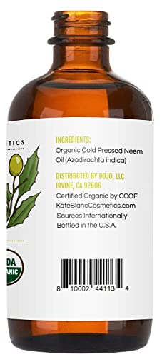 Kate Blanc Cosmetics Neem Oil for Skin, Hair & Face. Safe for Dog, Plants, Scalp & Hair Growth (4oz, Organic, Cold Pressed, Concentrate)
