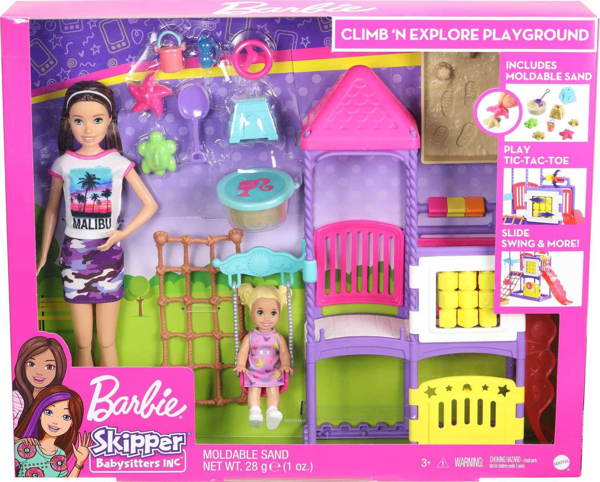 Barbie Skipper Babysitters Inc. Climb 'n Explore Playground Dolls & Playset with Babysitting Skipper Doll, Toddler Doll, Play Station, Moldable Sand & Accessories for Kids 3 to 7 Years Old