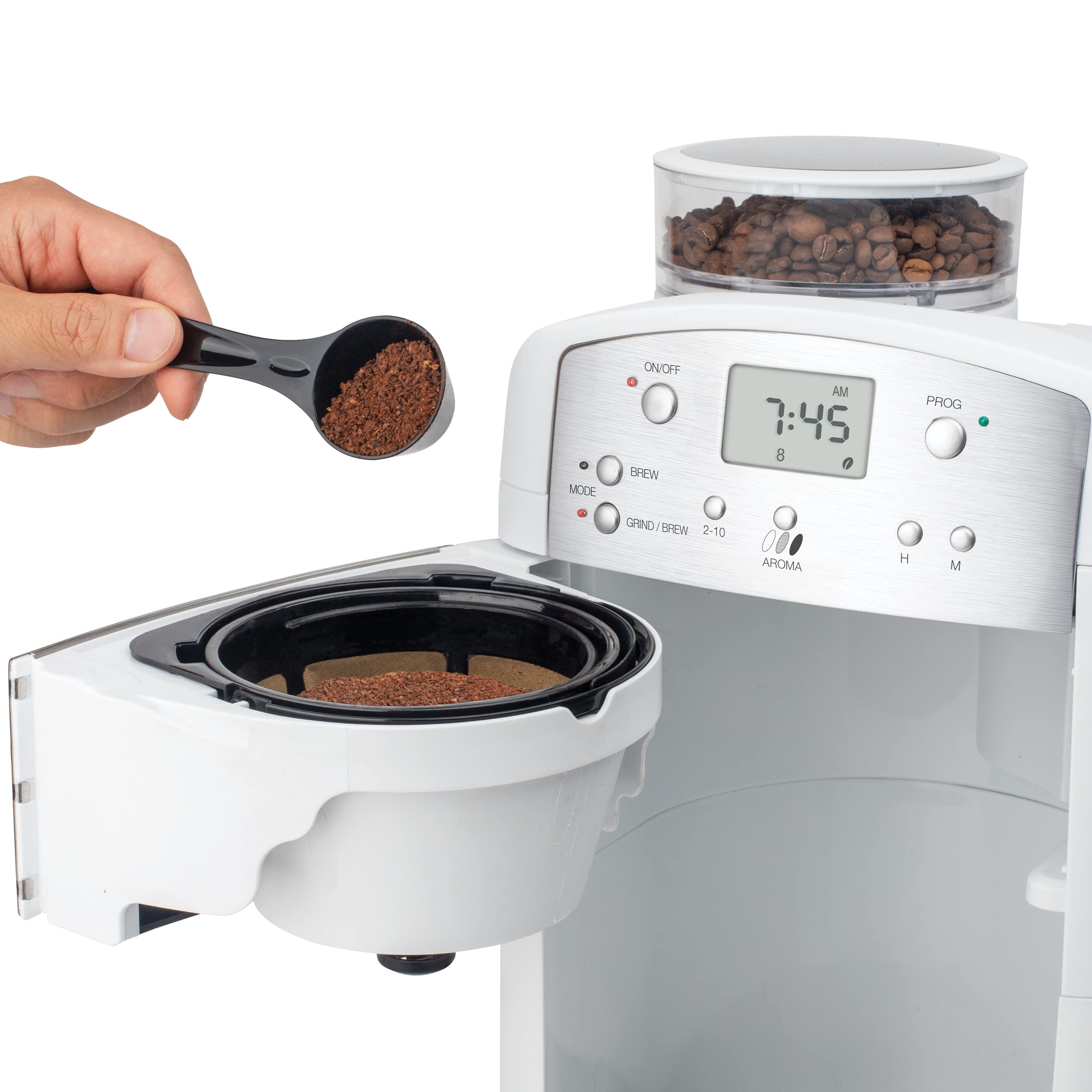 Capresso CoffeeTEAM GS 10-Cup Coffee Maker with Conical Burr Grinder, Glass Carafe 464.02 White