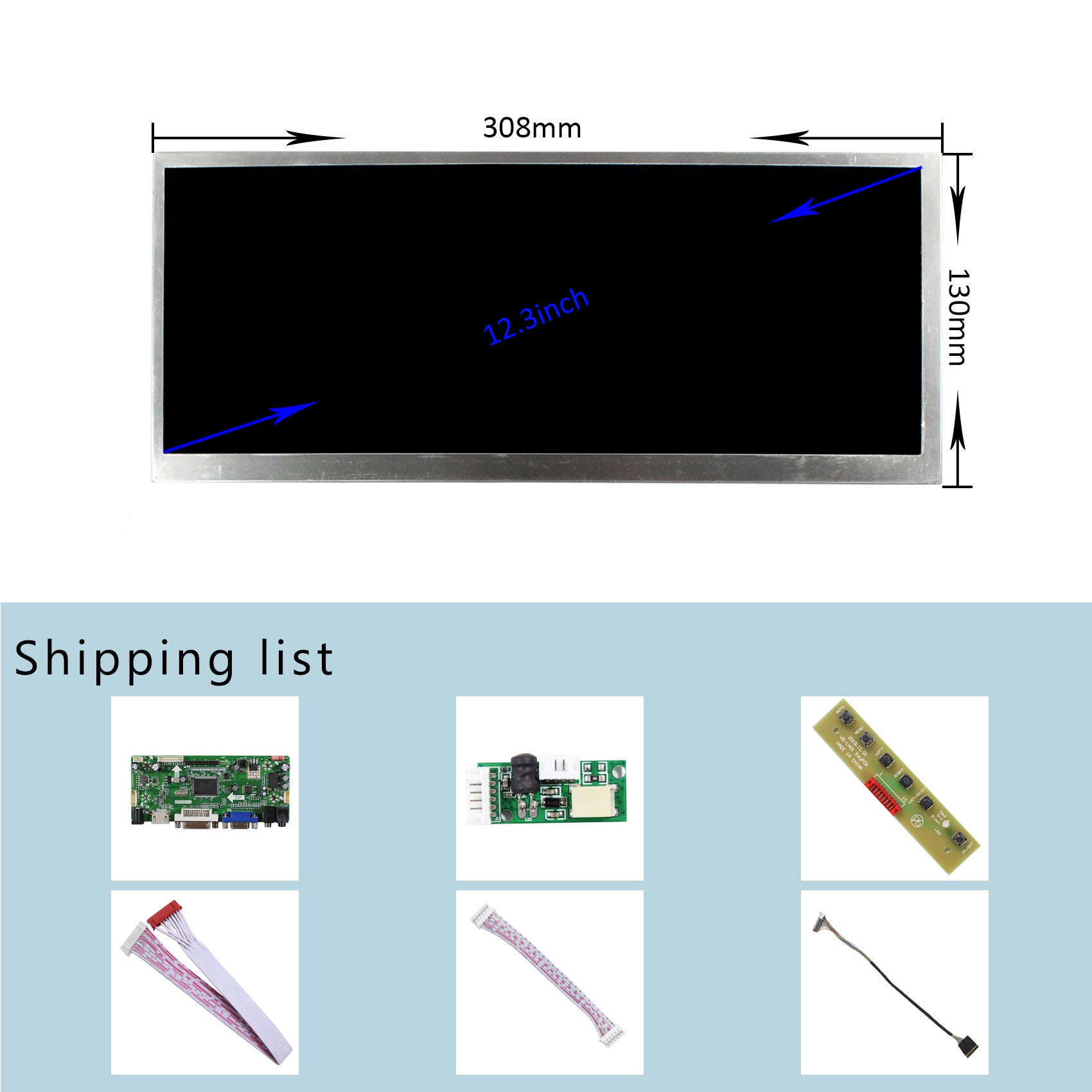 VSDISPLAY 12.3 inch 1920x720 FHD 850nit IPS LCD Screen HSD123KPW2-D10 and HD-MI DVI VGA Audio LCD Controller Board M.NT68676